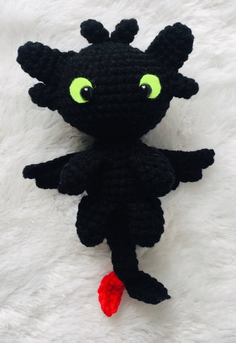Toothless Dragon Crochet Plush, How to Train Your Dragon, Night Fury ...