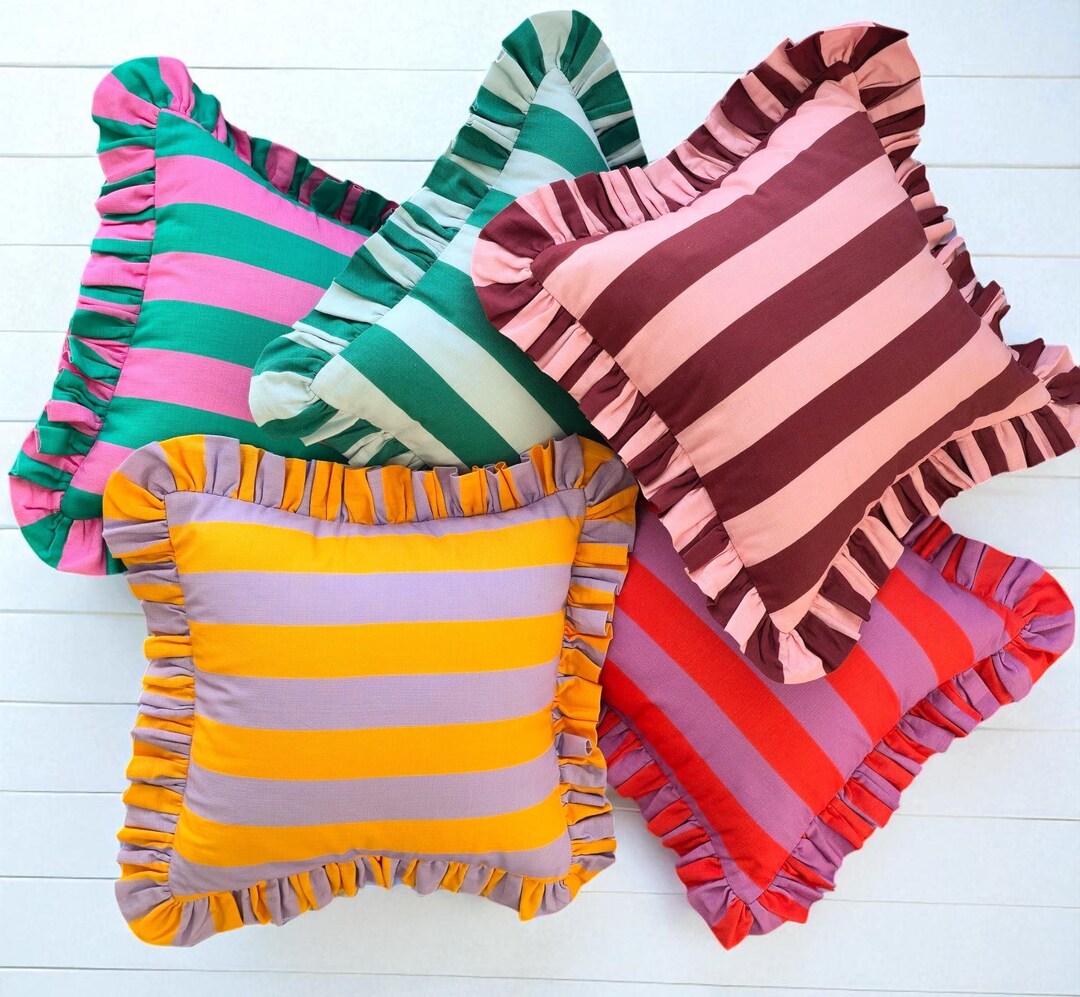 Bohemian Frill Striped Pillow Cover - Different Color Options With Frill Edges - Hello Mello ...