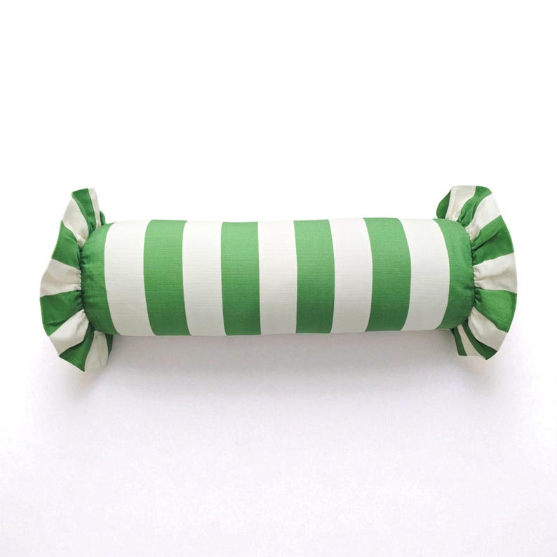 Handmade Striped Linen Bolster Pillow - Ruffle Edge Cushion - Cylinder ...