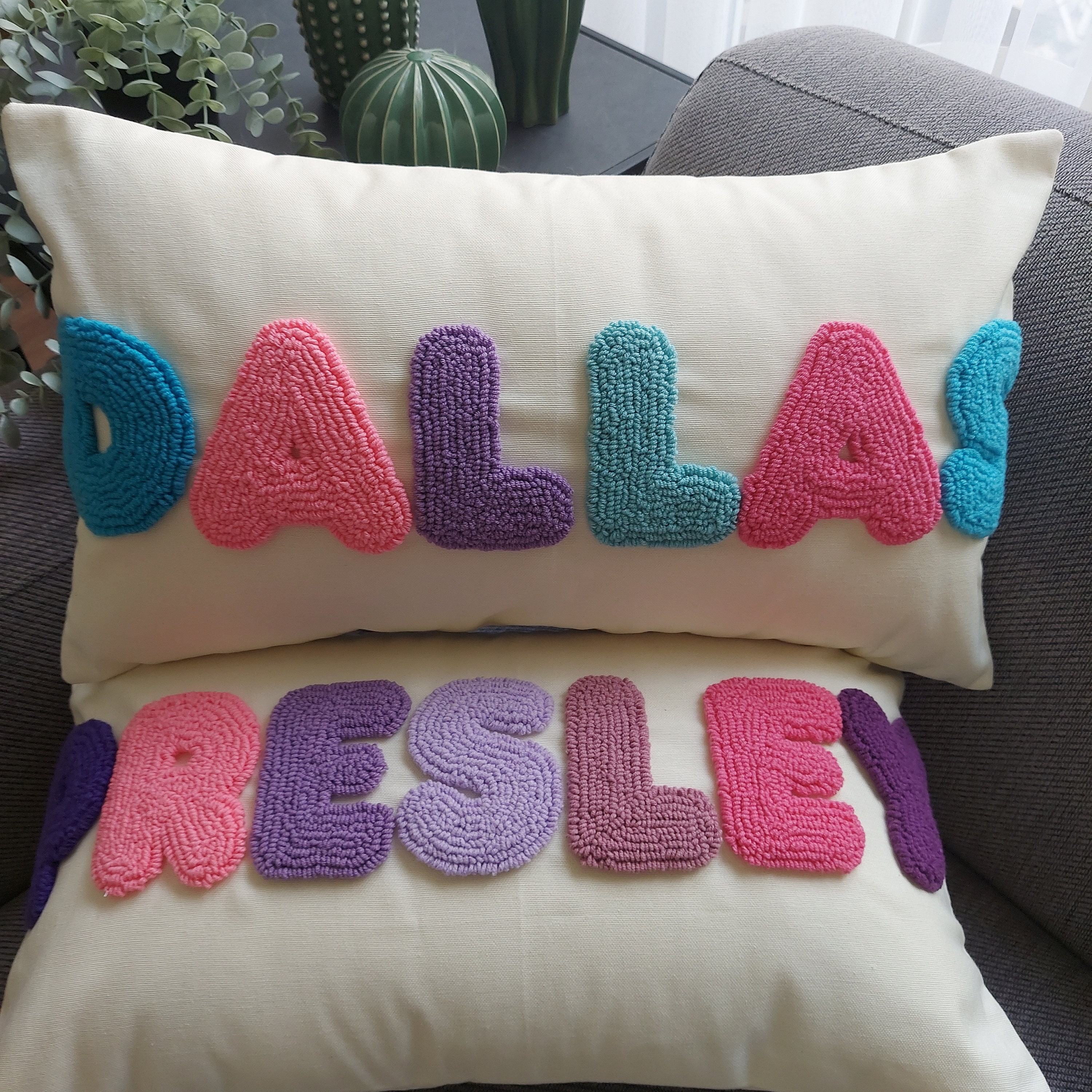 Personalised Punch Needle Decorative Cushion Kids Room Decor Name ...