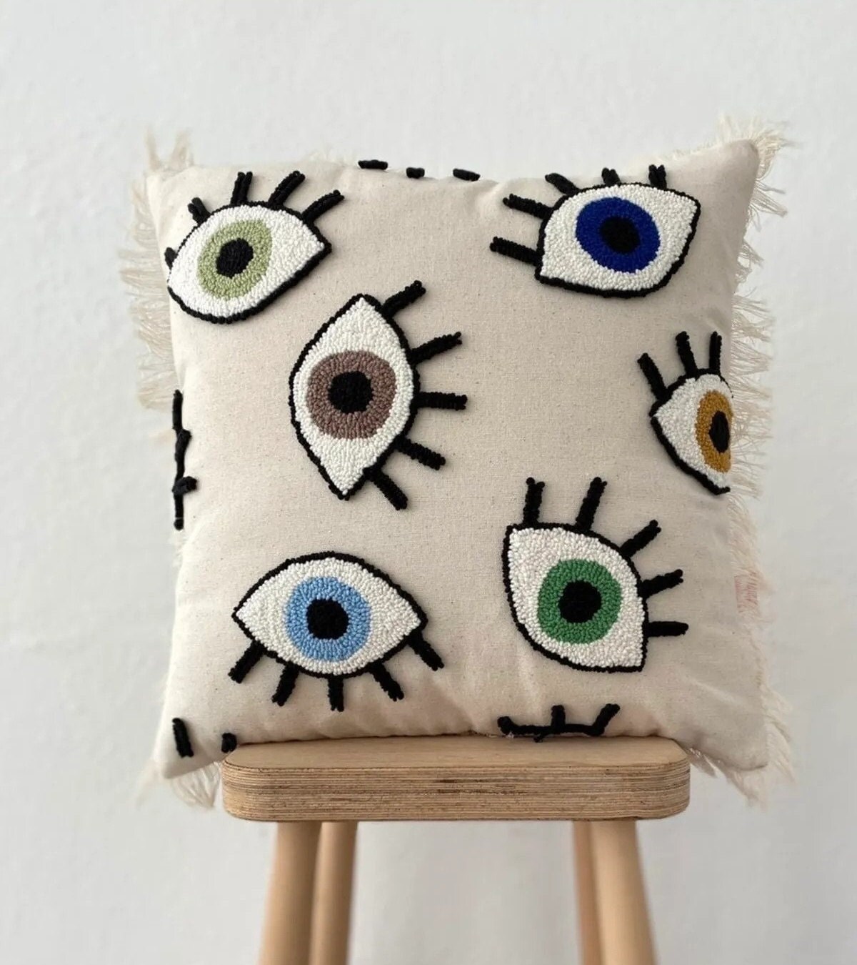 Elegant Evil Eye Pillow Evil Eye Punch Bohemian Linen Pillow Cover Eye ...