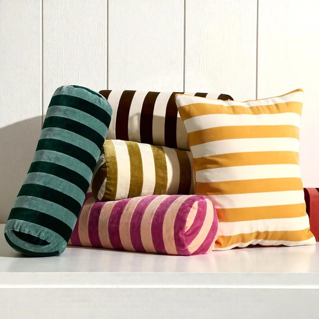 Handmade Striped Velvet Bolster Pillow – Colorful Cylinder Cushion ...