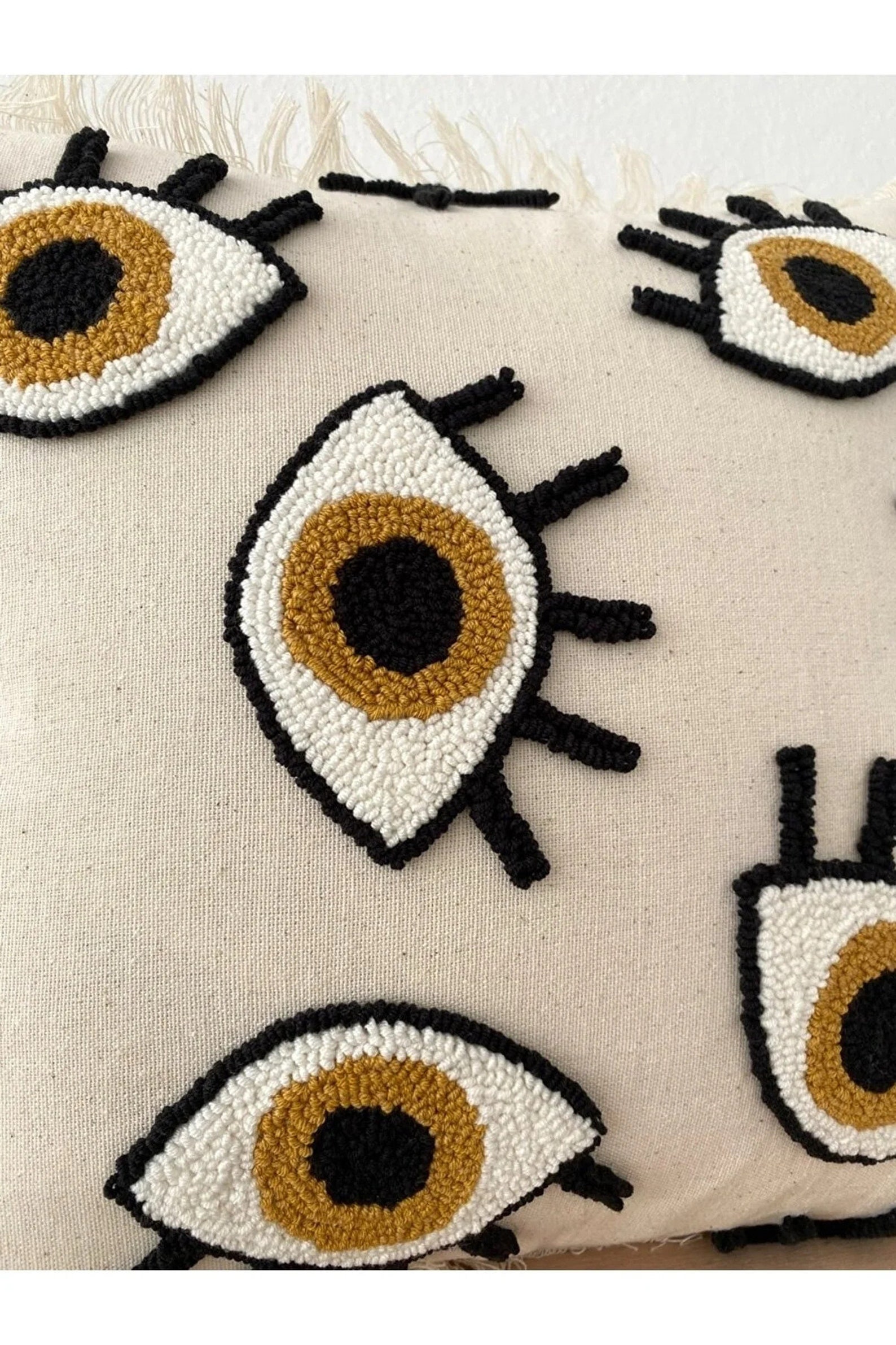 Elegant Evil Eye Pillow Evil Eye Punch Bohemian Linen Pillow Cover Eye ...