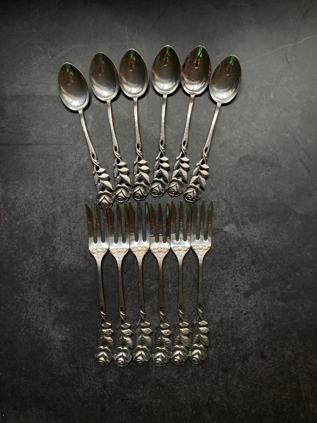 Vintage Antiko 100 Silver-plated Dessert Fork and Spoon Set Rose Design ...