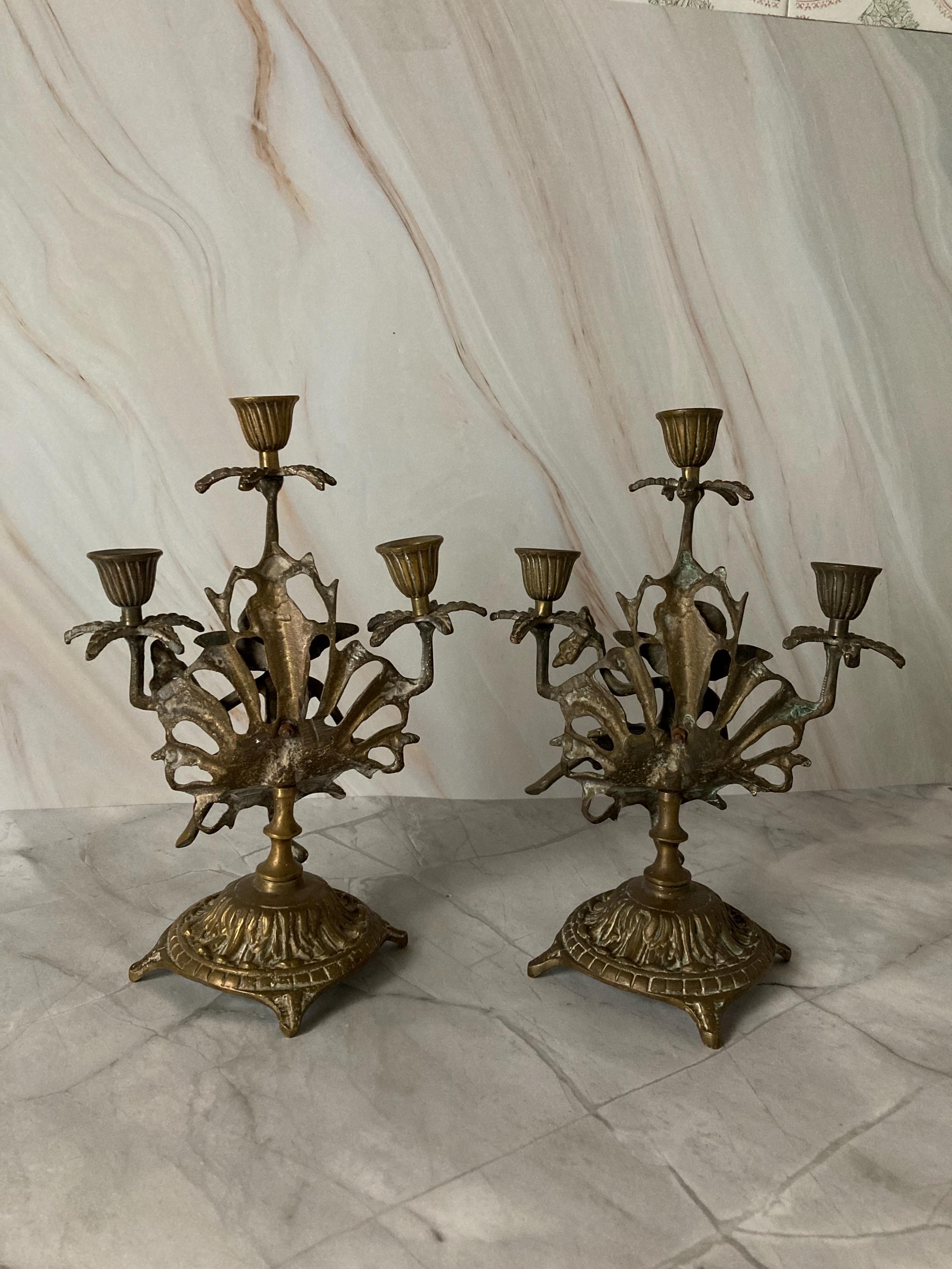 Pair of Antique Brass Cherub Candelabras – Sculptural European Candle ...