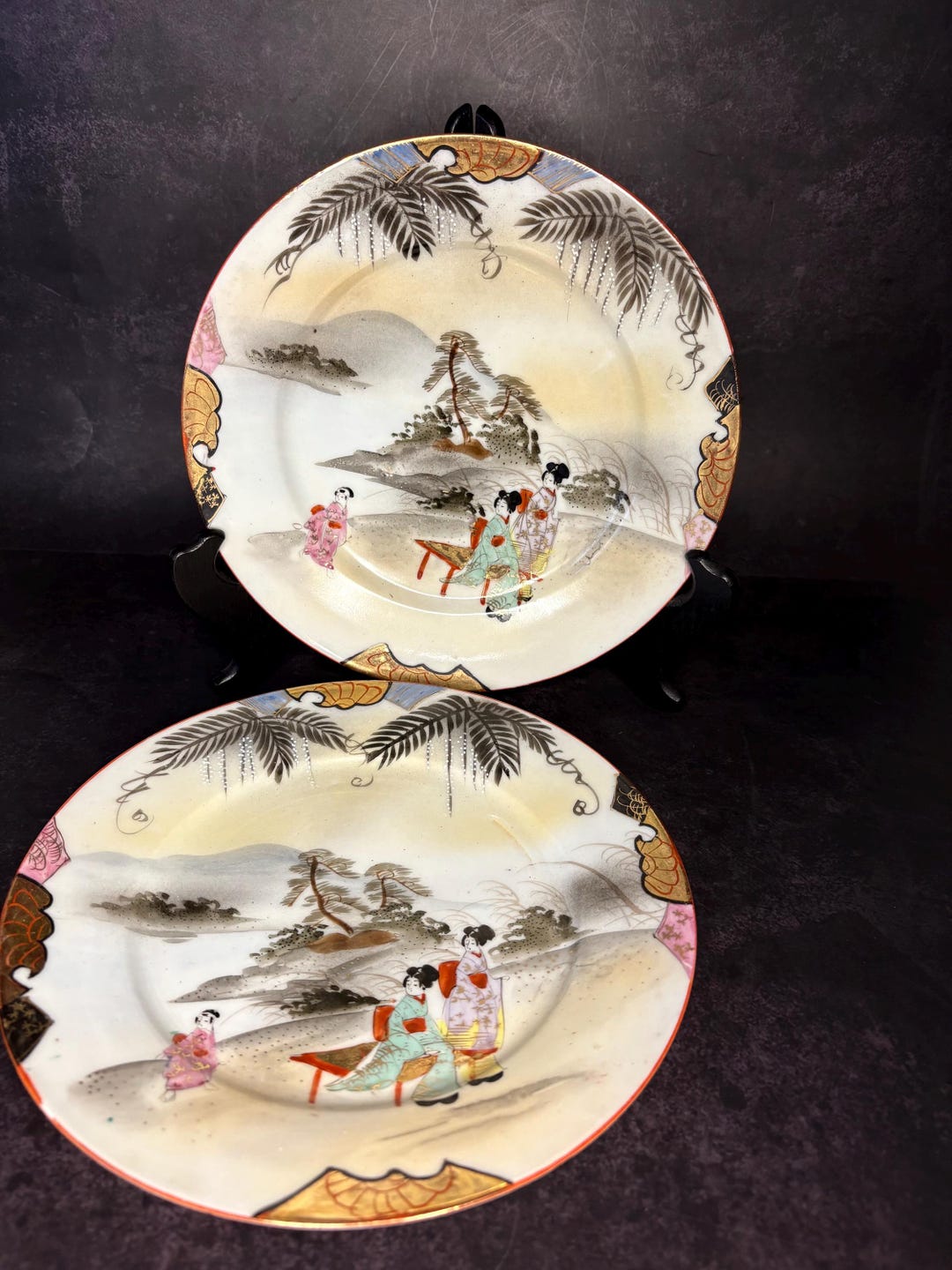 Set of 6 Kutani Plates, Eggshell Porcelain,japan, 1900, Geisha on the ...