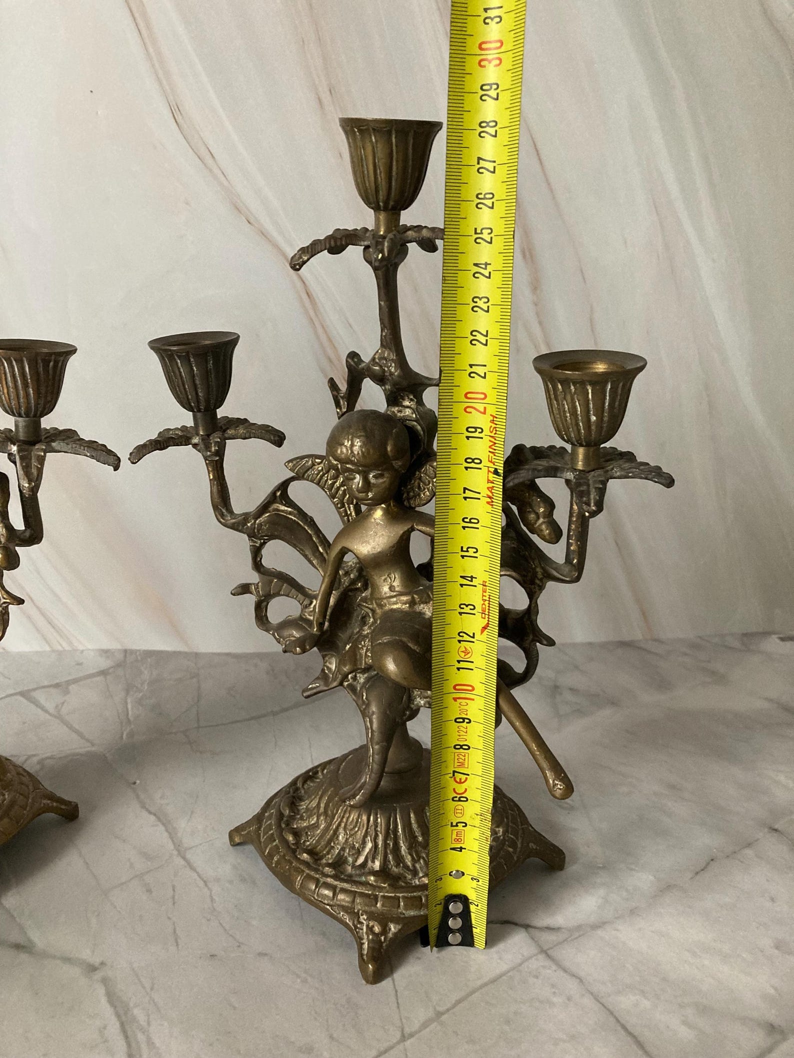 Pair of Antique Brass Cherub Candelabras – Sculptural European Candle ...