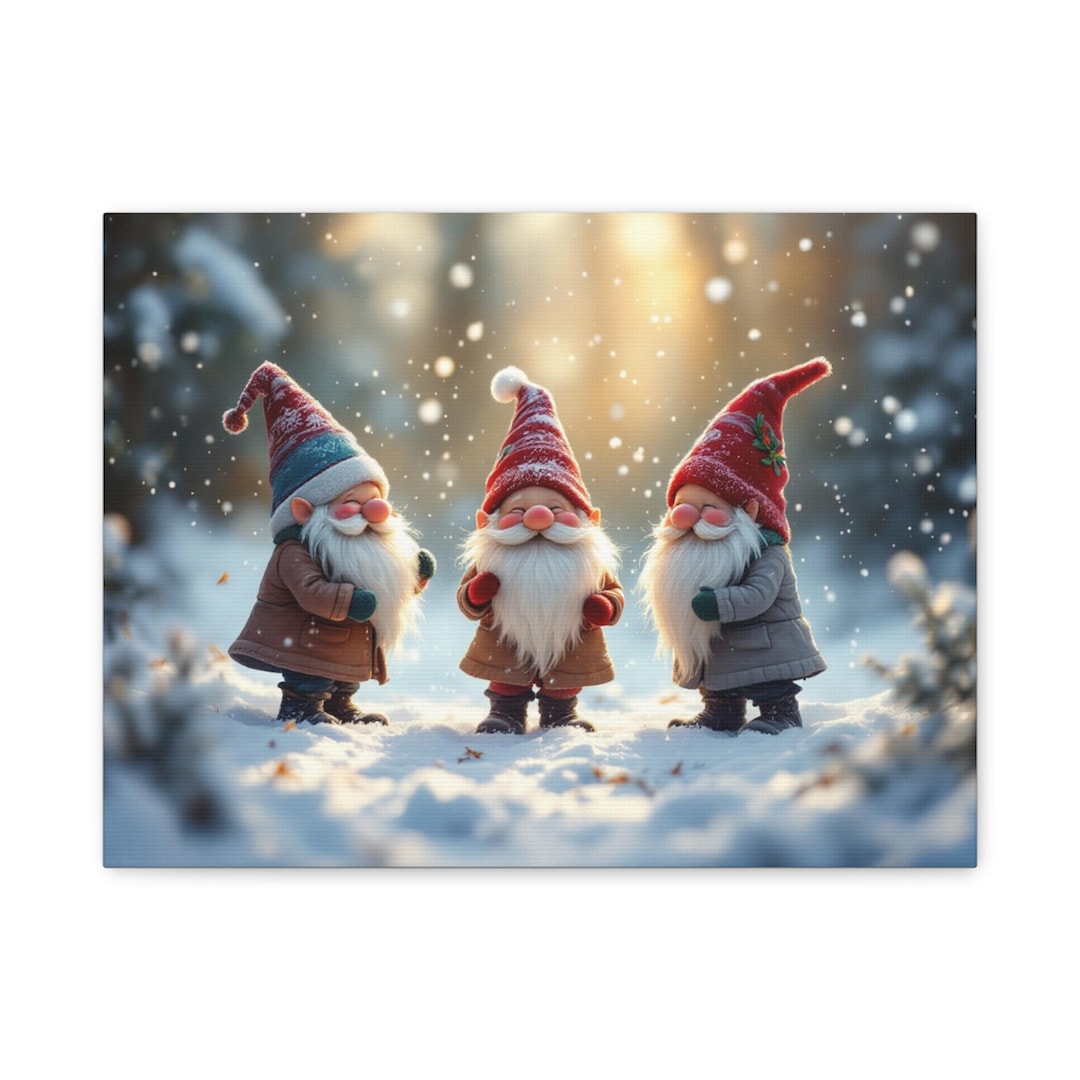 Canvas Print, Cure Winter Gnomes Laughing in the Snow, Wall Art Decor ...