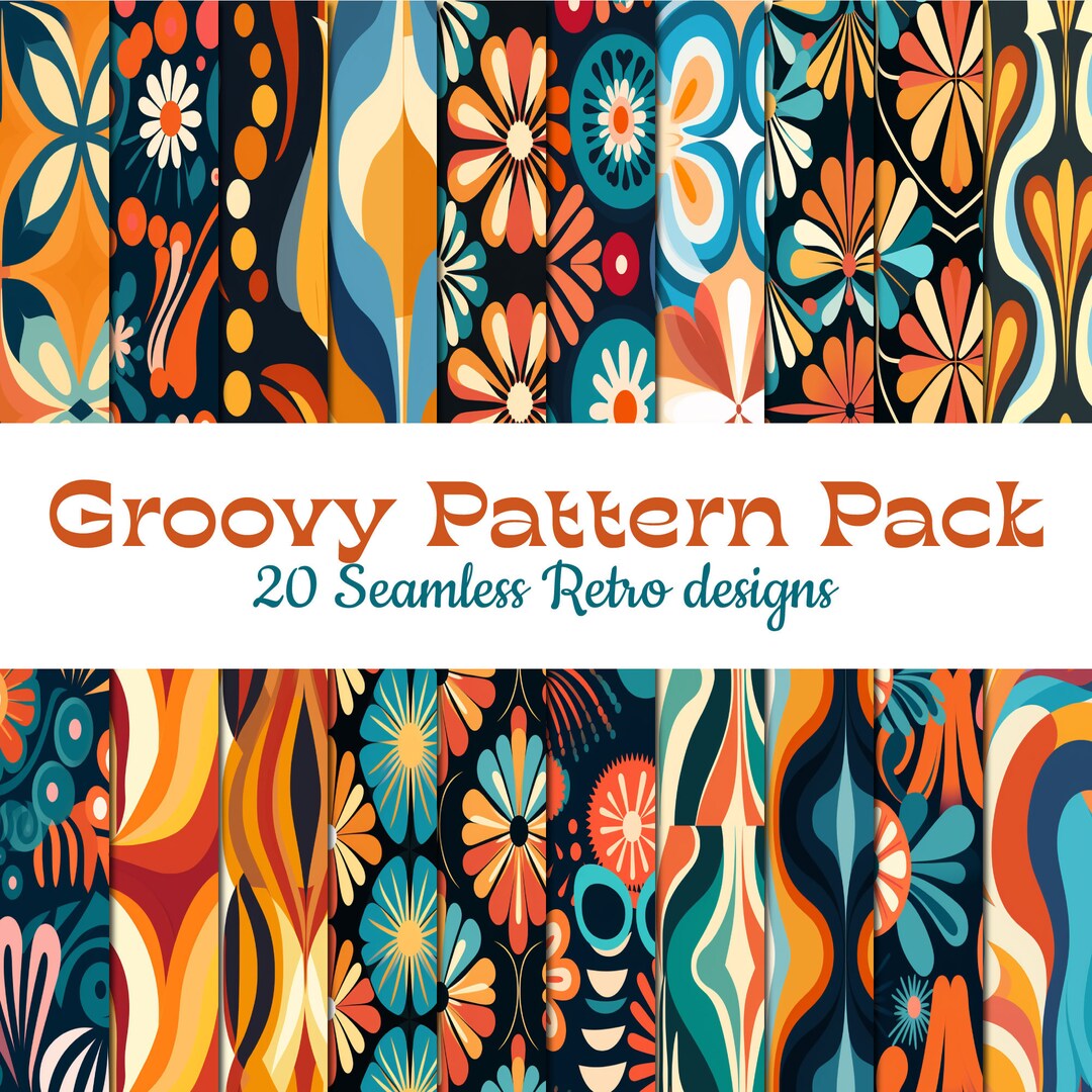 Retro Design Pack - 20 Seamless Retro Patterns 300 DPI - Commercial Use ...