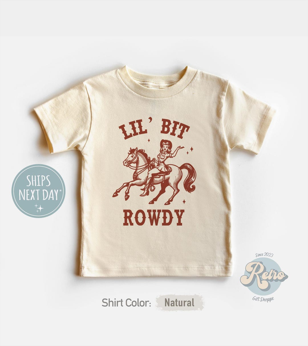 Lil Bit Rowdy Shirt Cowgirl Kids Tee Girls Retro Cowboy Boots Natural ...