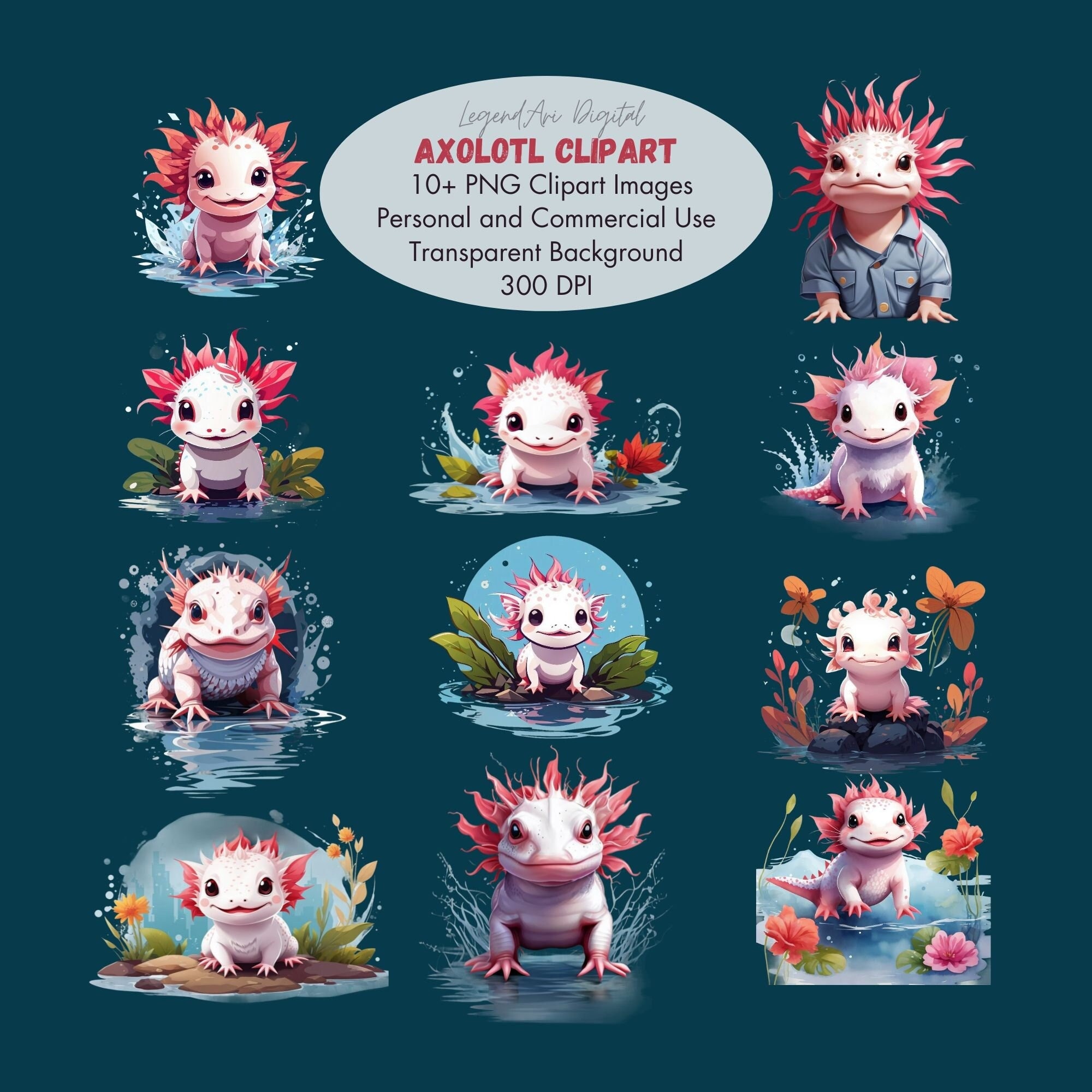 Axolotls PNG Bundle, Axolotl Clipart, Funny Axolotl PNG, Axolotl T ...