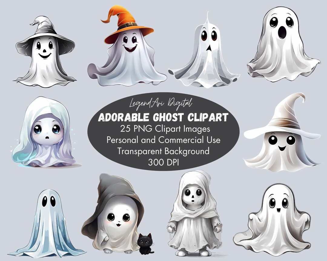 25 Halloween Ghost Clipart, Watercolor Clipart, Halloween PNG, Spooky ...