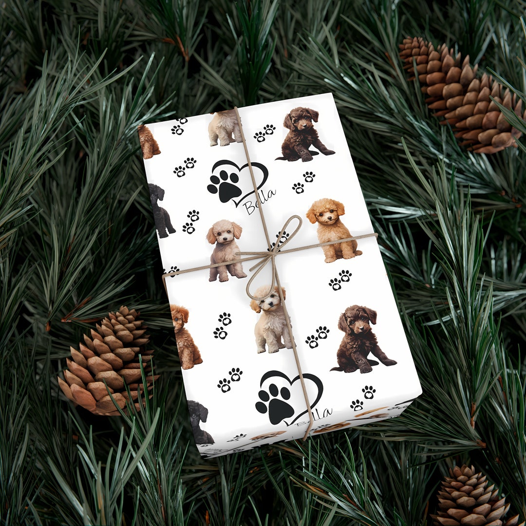 Custom Name Poodle Wrapping Paper Sheet, Custom Color Personalized ...