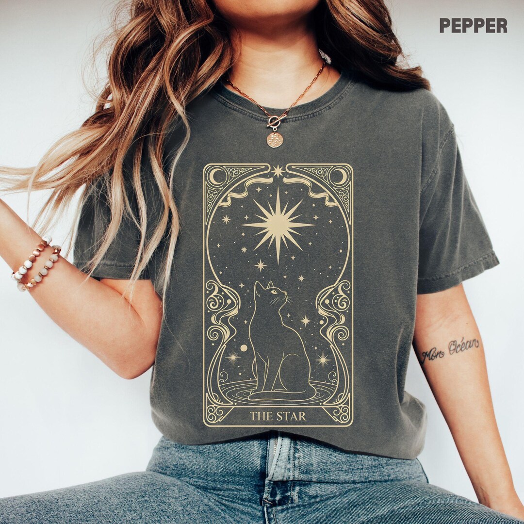 The Star Cat Tarot Card Shirt Secular Tarot Shirt Mystical Cards Long ...
