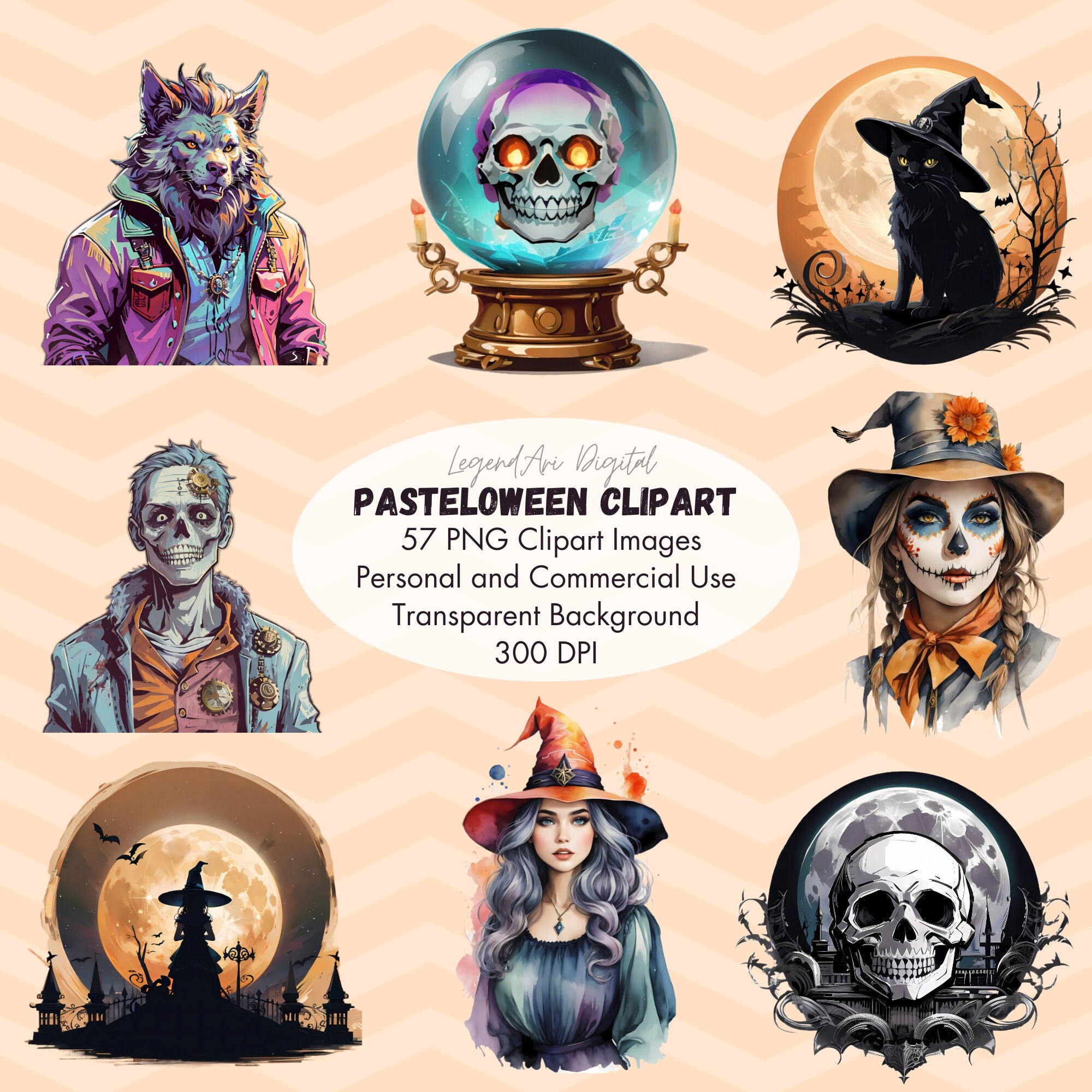 Set of 57 Pastel Halloween Clipart Pasteloween PNG - Etsy