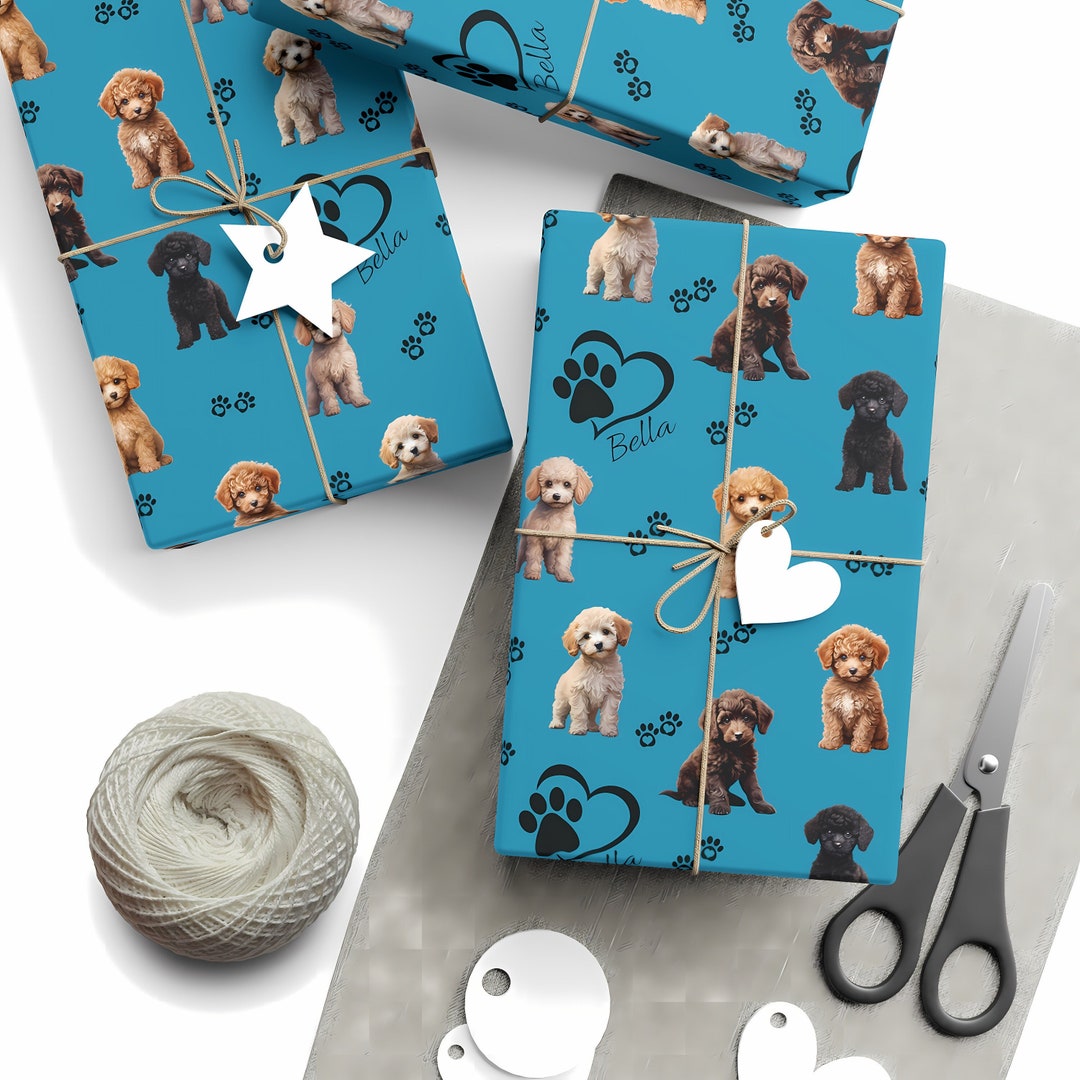 Custom Name Poodle Wrapping Paper Sheet, Custom Color Personalized ...
