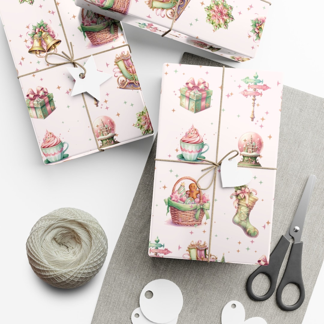 Pink Christmas Wrapping Paper, Girls Wrapping Paper Roll, Christmas ...