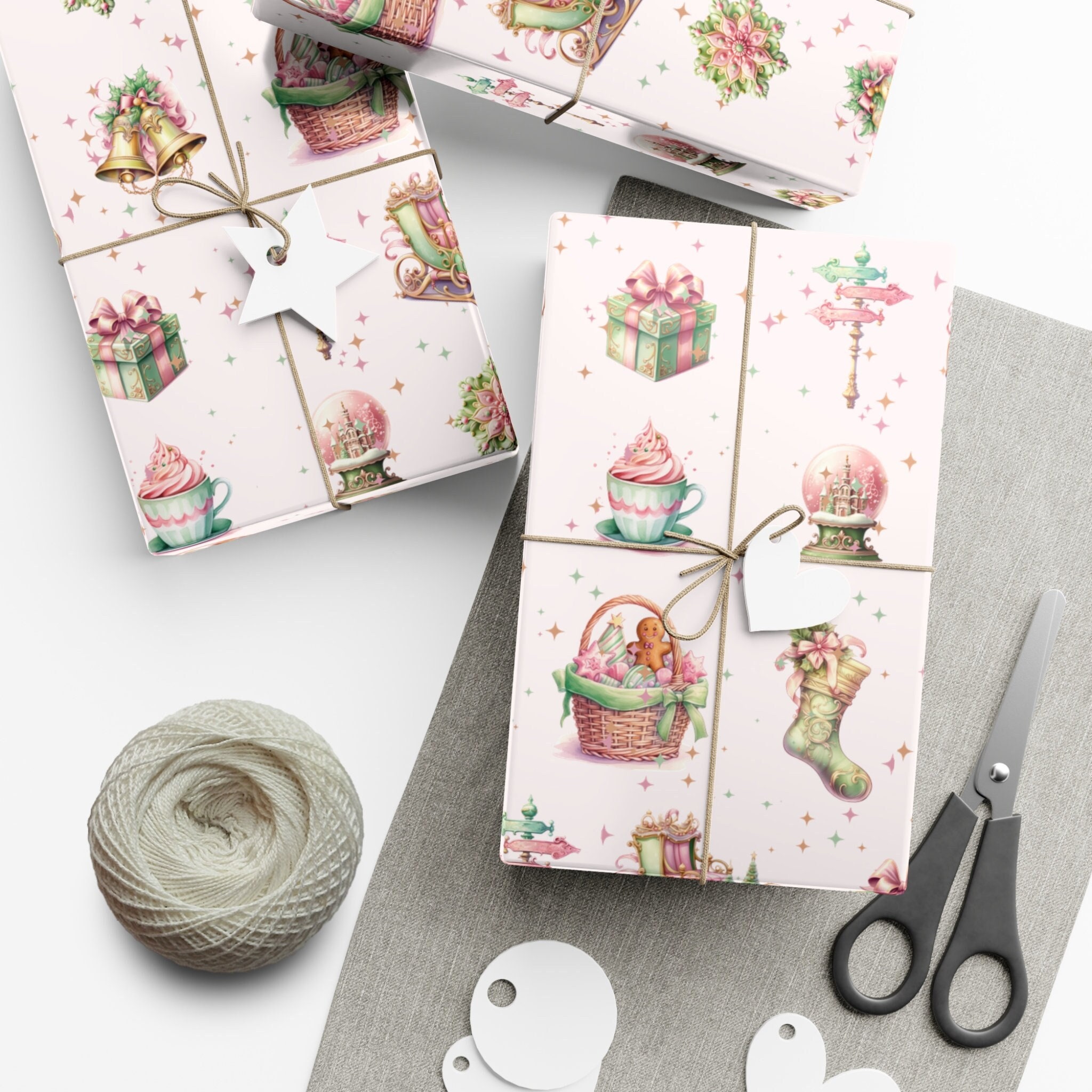 Pink Christmas Wrapping Paper, Girls Wrapping Paper Roll, Christmas ...