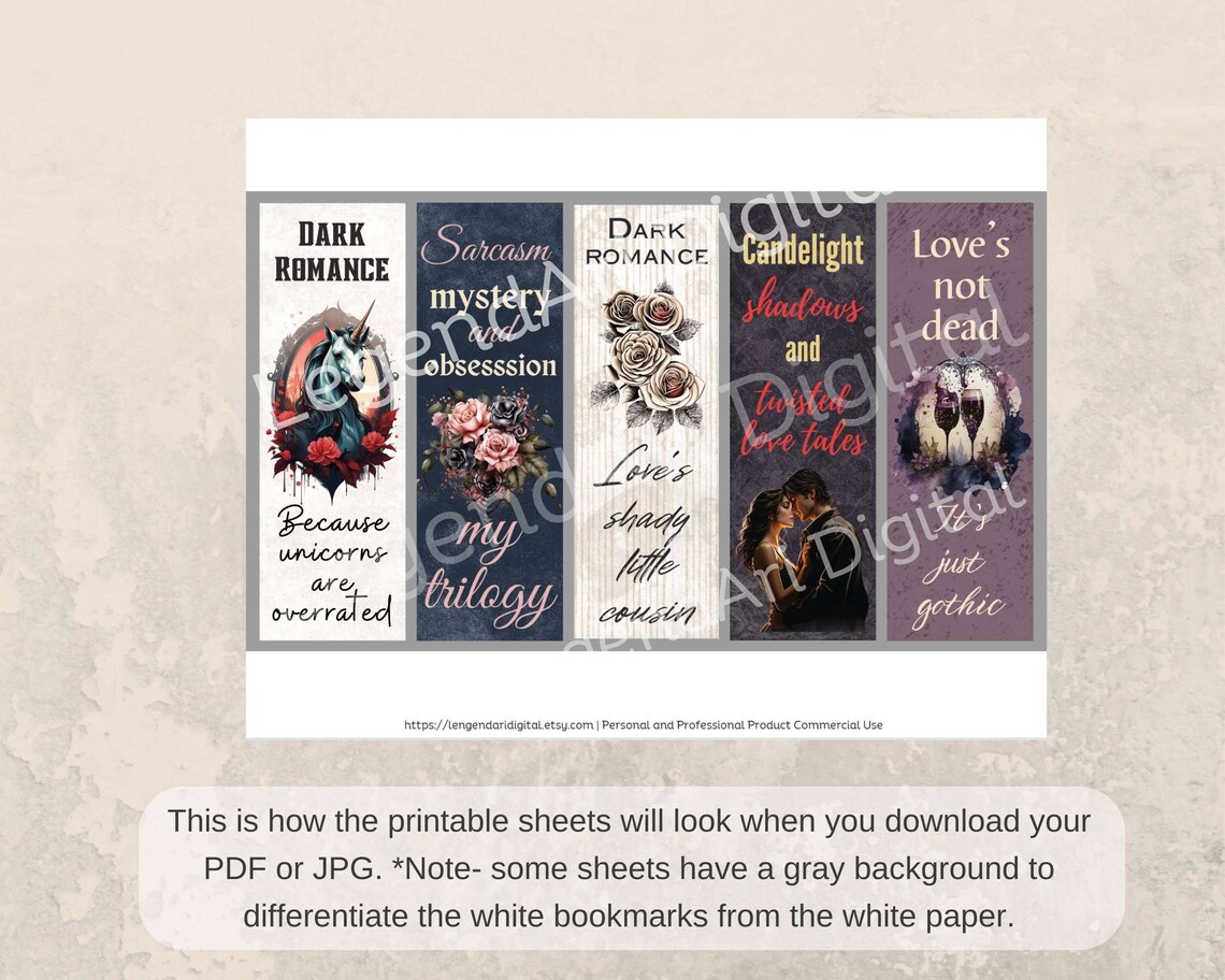 Dark Romance Bookmark PNG Bundle, Gothic Smut Bookmark Sublimate ...