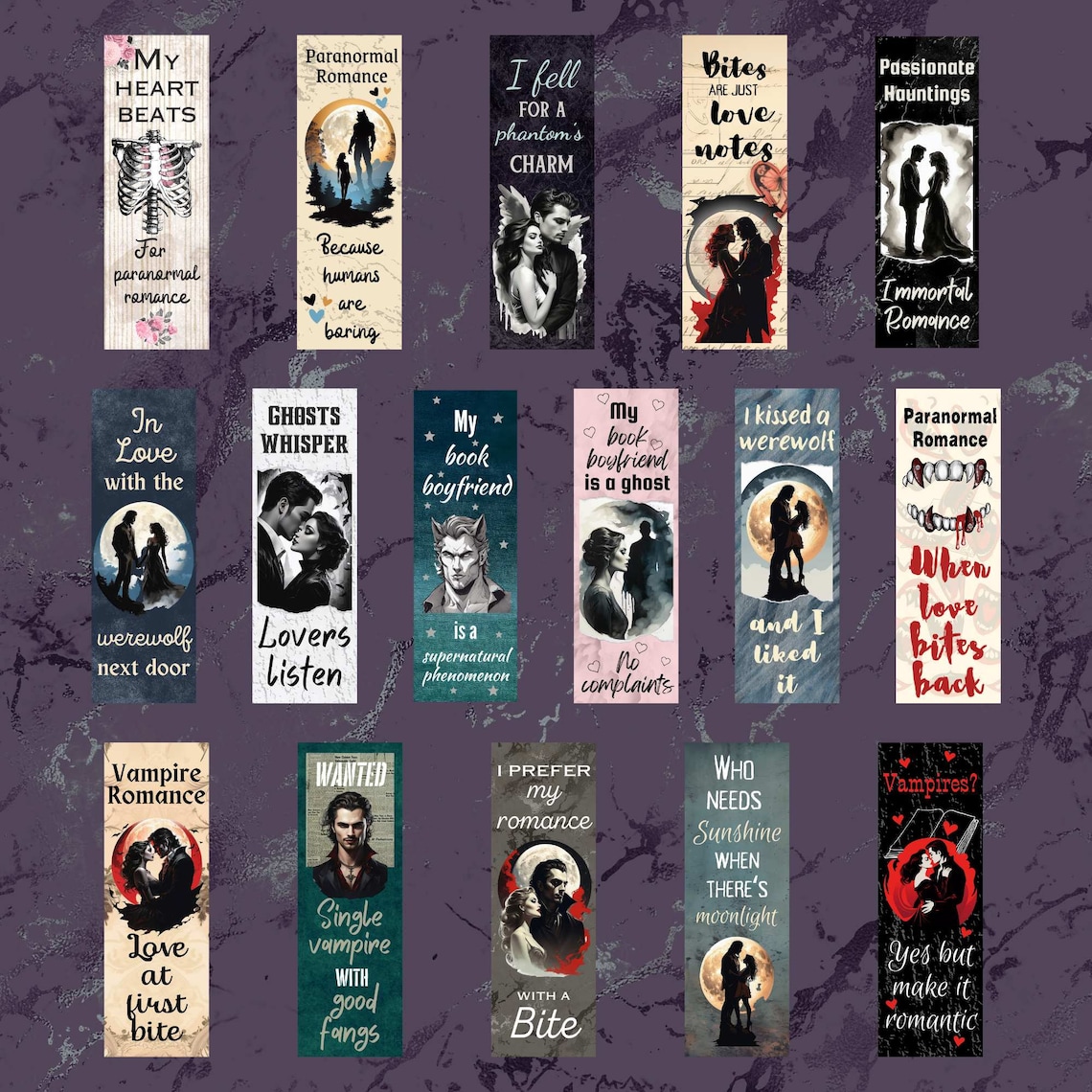 Paranormal Romance Bookmark PNG Bundle, Vampire Smut Bookmark Sublimate ...