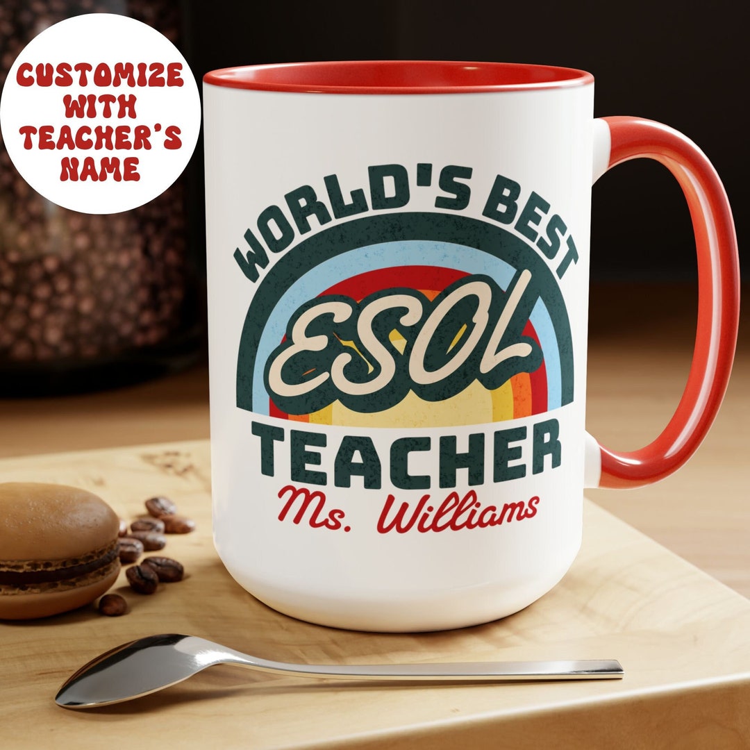 Personalized Retro ESOL Teacher Appreciation Ceramic Mug, Custom Name ...