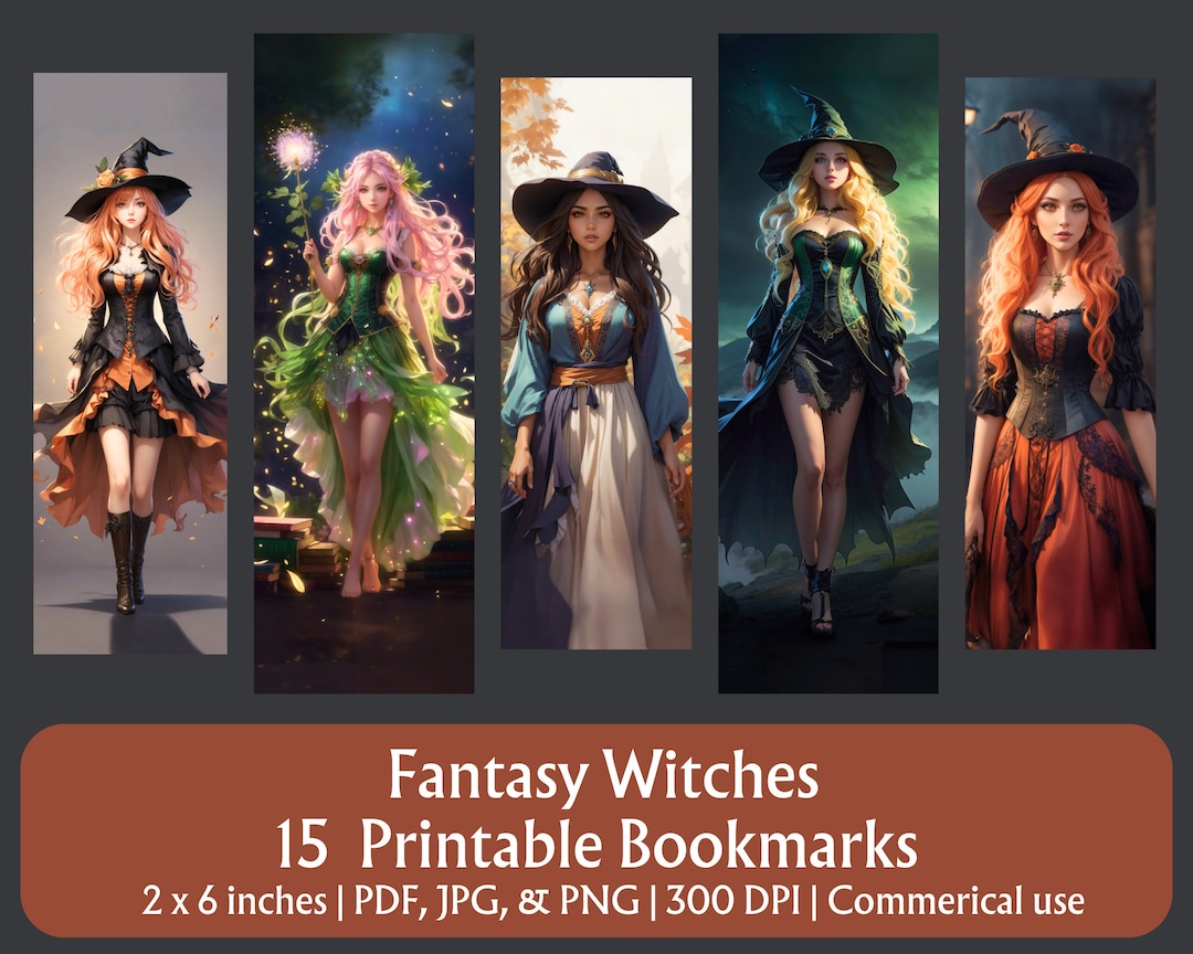 15 Halloween Witches Printable Bookmarks | Bookmark Sheets PDF | PNG ...