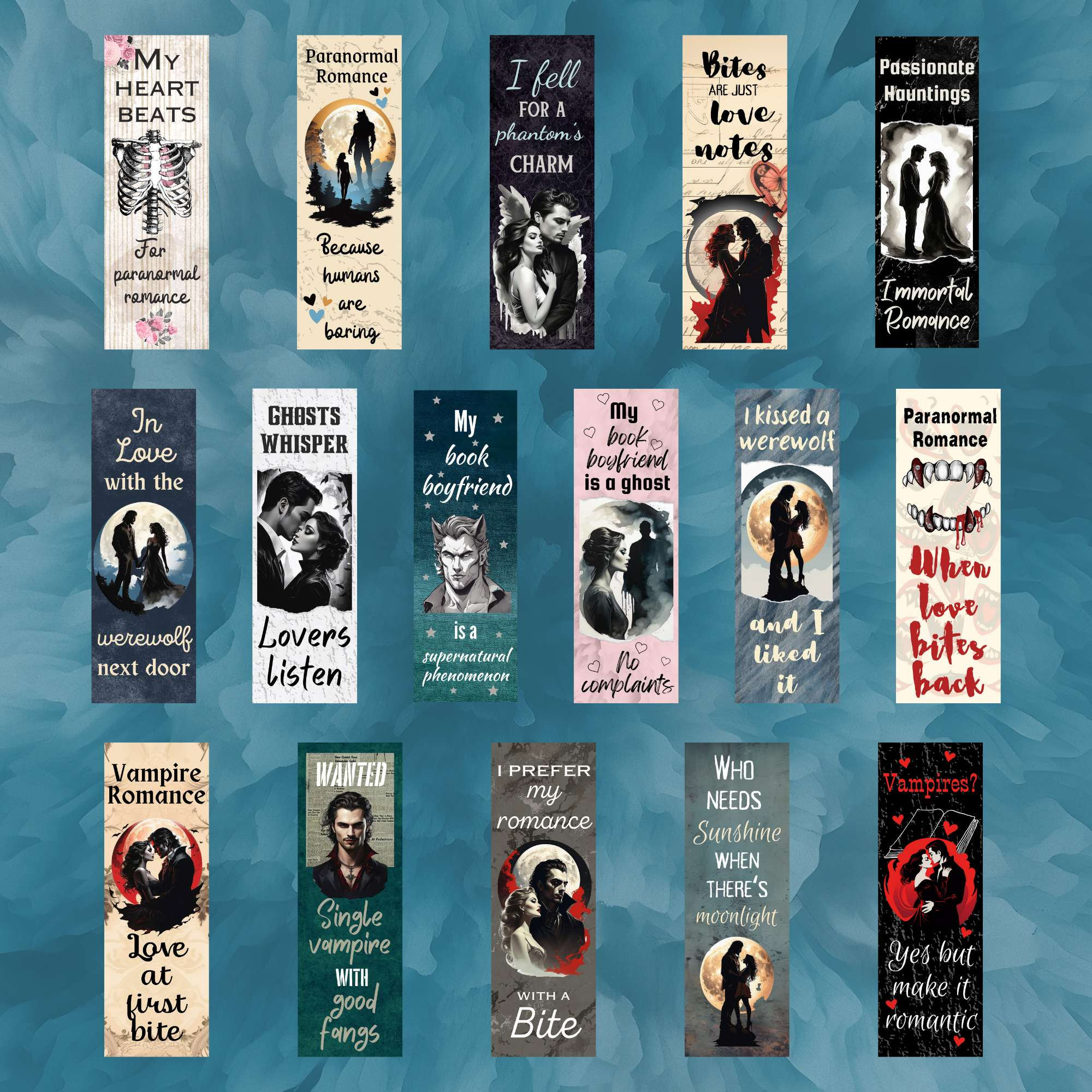 Paranormal Romance Bookmark PNG Bundle, Vampire Smut Bookmark Sublimate ...