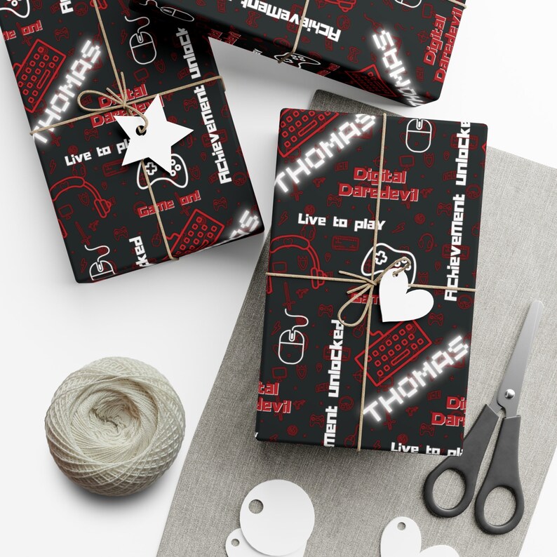 Custom Name Gamer Wrapping Paper, Video Game Lover Neon Birthday Gift ...