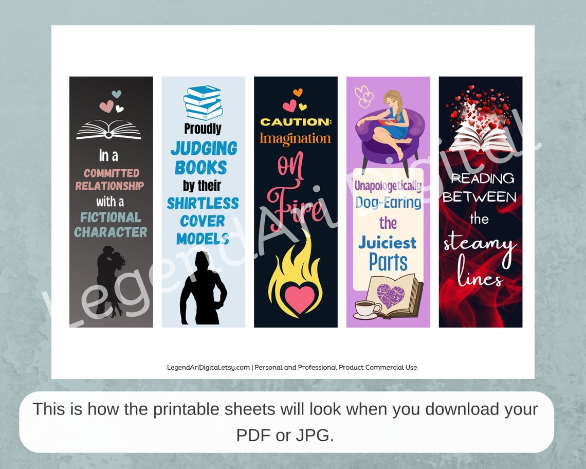 5 Printable Romance Reader Bookmarks Printable Bookmarks Smut Bookmarks ...