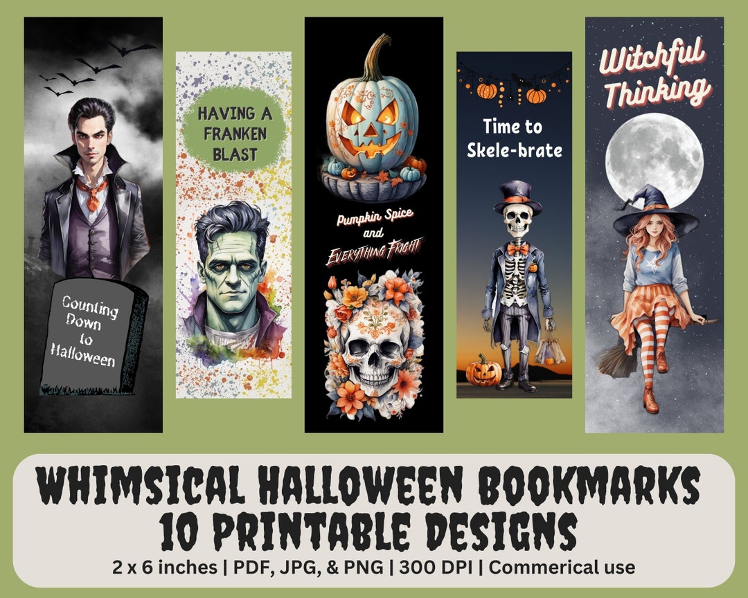 10 Cute Halloween Bookmarks | Printable Bookmark Set | Bookmark Sheets ...