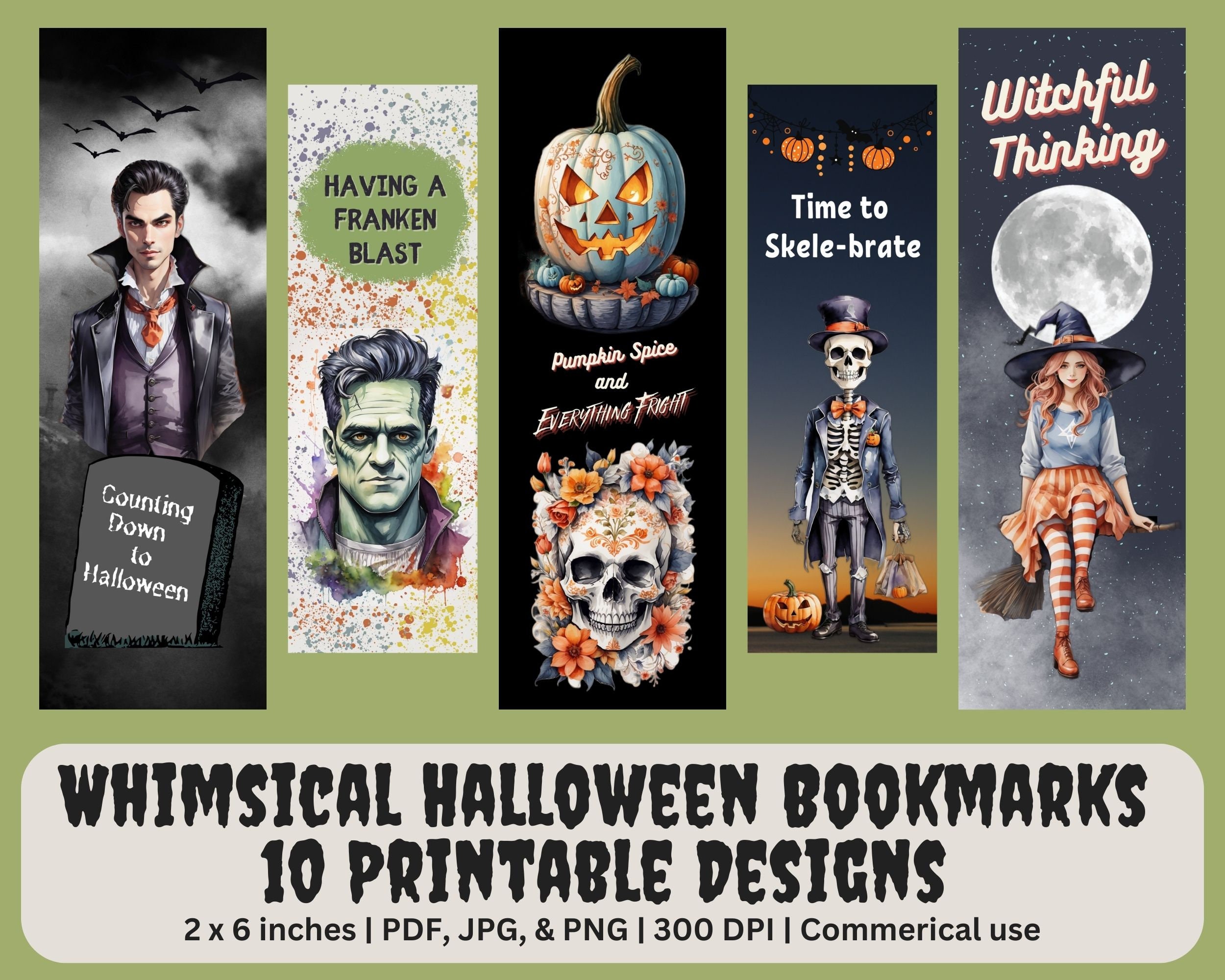 10 Cute Halloween Bookmarks Printable Bookmark Set - Etsy