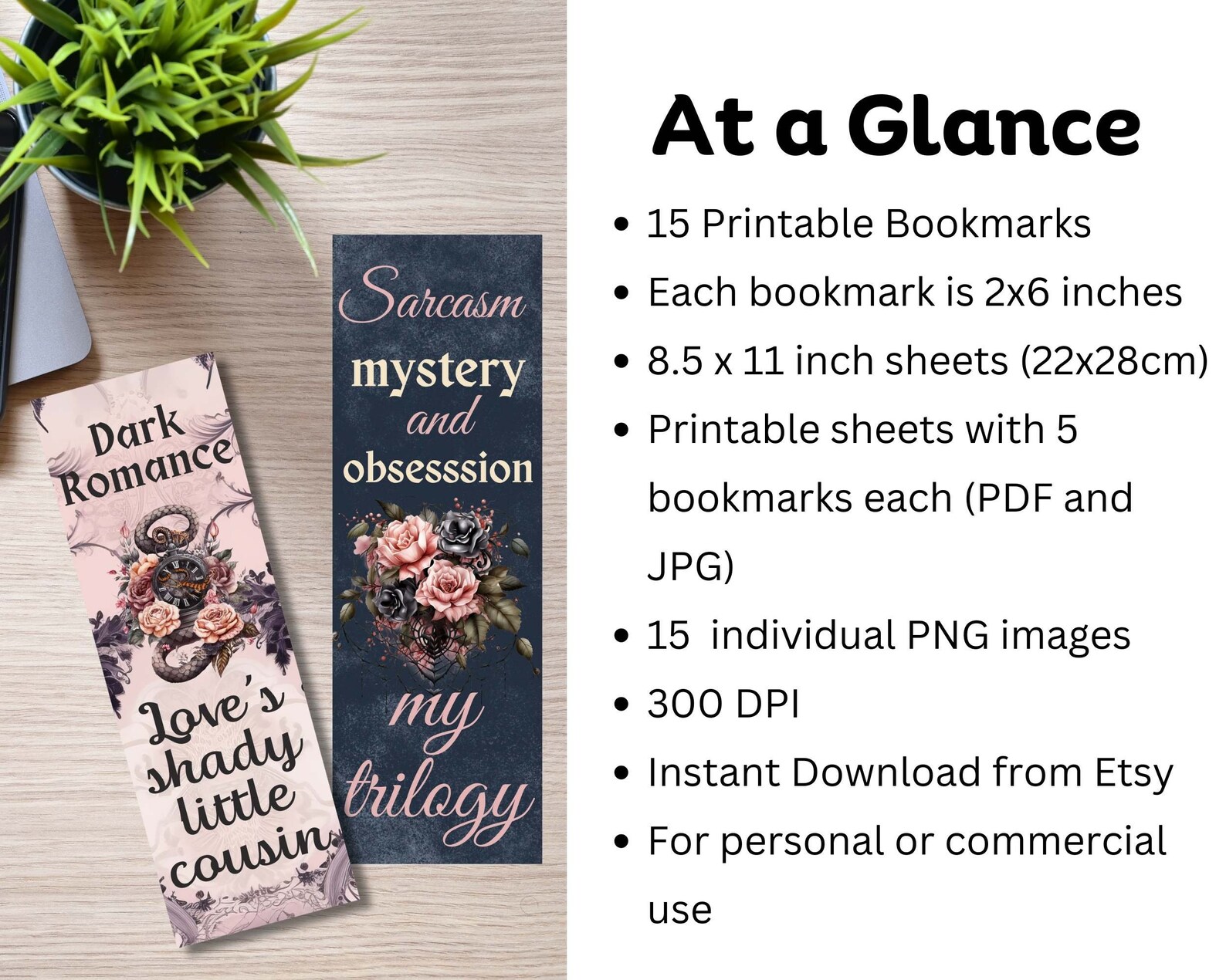 Dark Romance Bookmark PNG Bundle, Gothic Smut Bookmark Sublimate ...