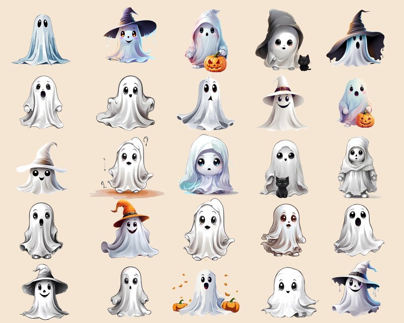25 Halloween Ghost Clipart Watercolor Clipart Halloween PNG - Etsy