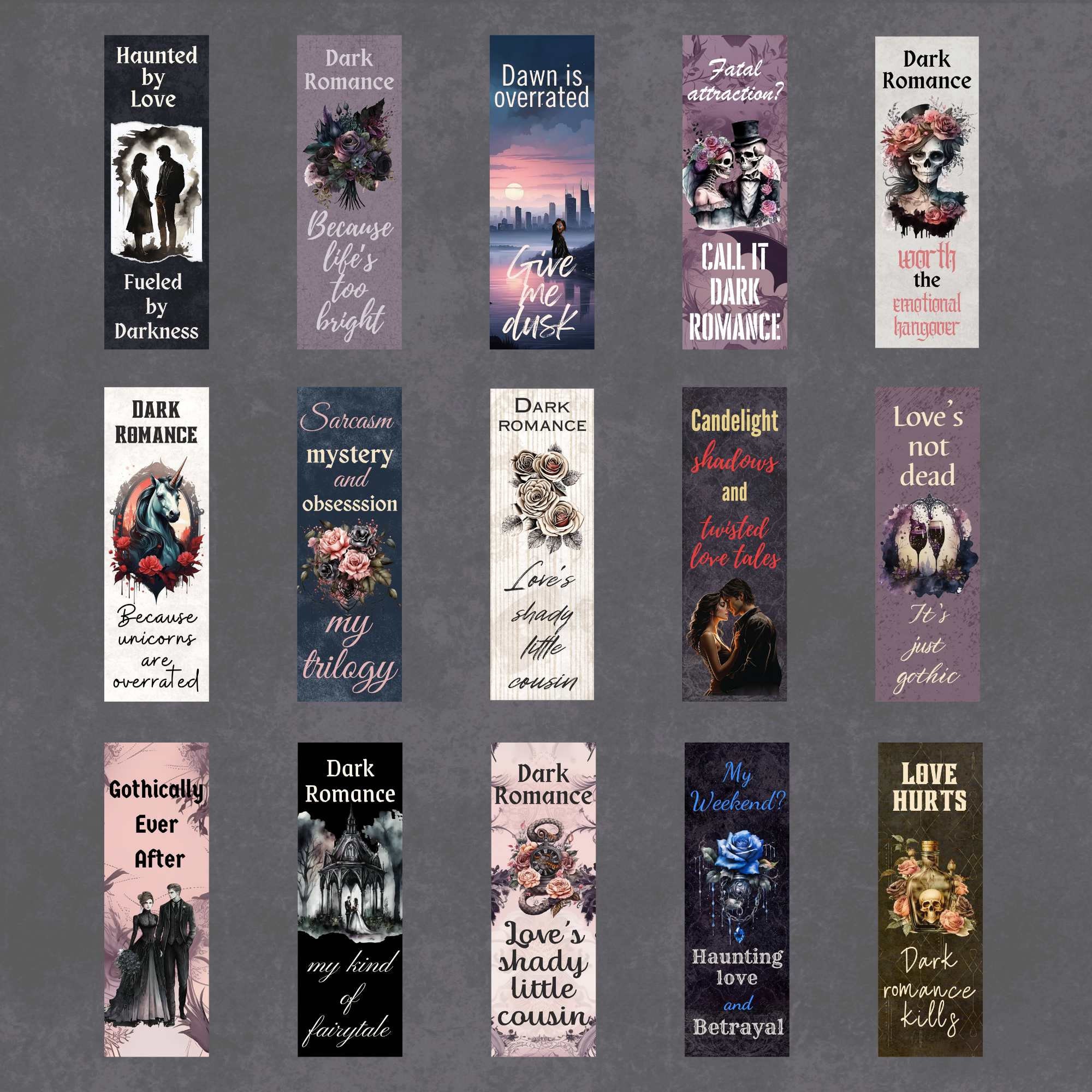 Dark Romance Bookmark PNG Bundle, Gothic Smut Bookmark Sublimate ...