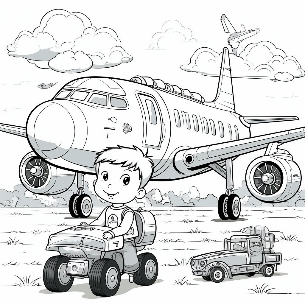12 PAGES Plane and Boy Coloring Book Printable Kids Coloring - Etsy