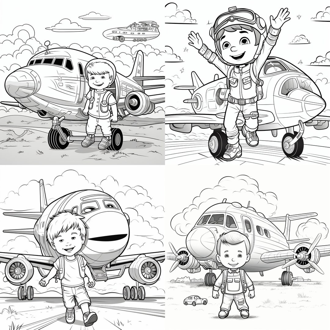 12 PAGES Plane and Boy Coloring Book Printable Kids Coloring - Etsy