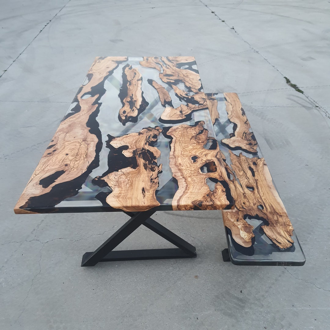 Olive Tree Transparent Bench Epoxy Table Epoxy Table Dining - Etsy UK