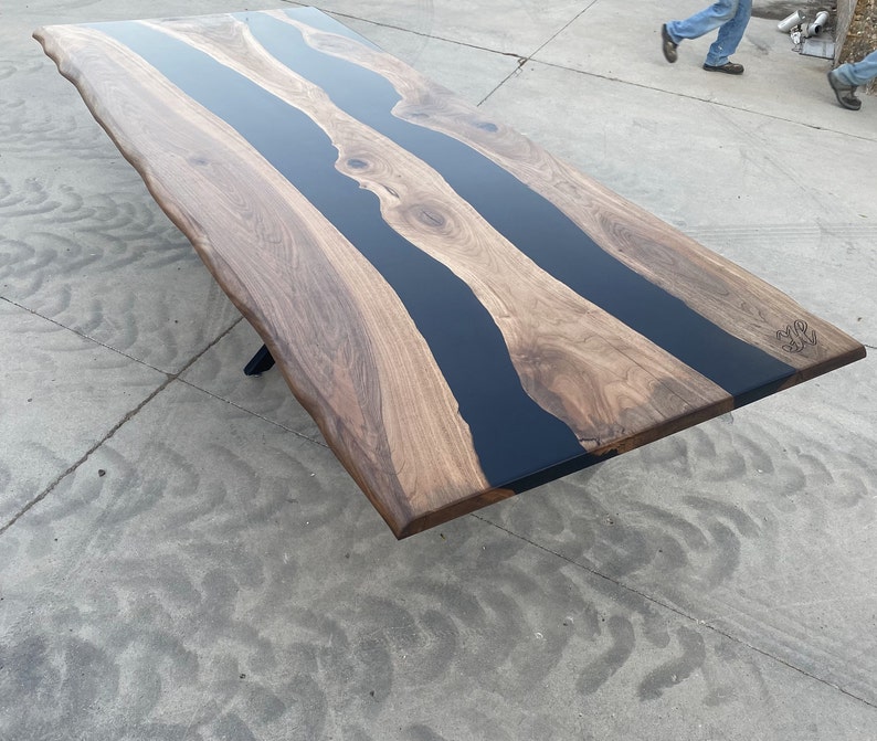 Walnut Wood Black Matte Epoxy Table, Epoxy Table, Dining Table, Wooden ...