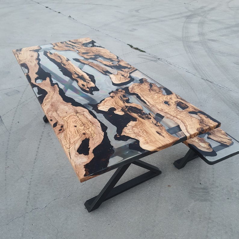 Olive Tree Transparent Bench Epoxy Table Epoxy Table Dining - Etsy UK