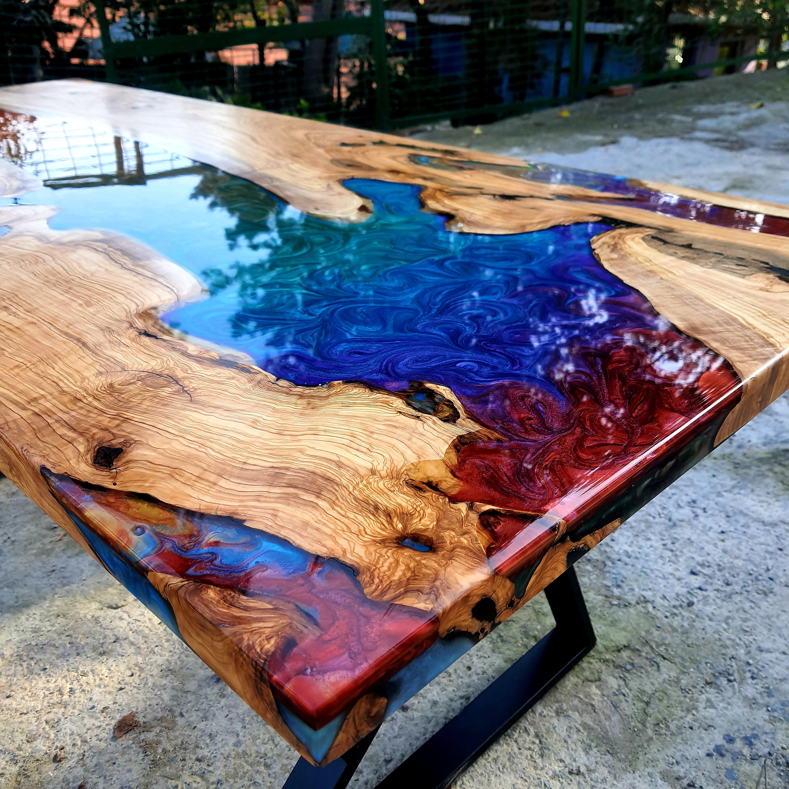 Rainbow Olive Tree Epoxy Resin Table, Epoxy Table, Dining Table, Wooden ...