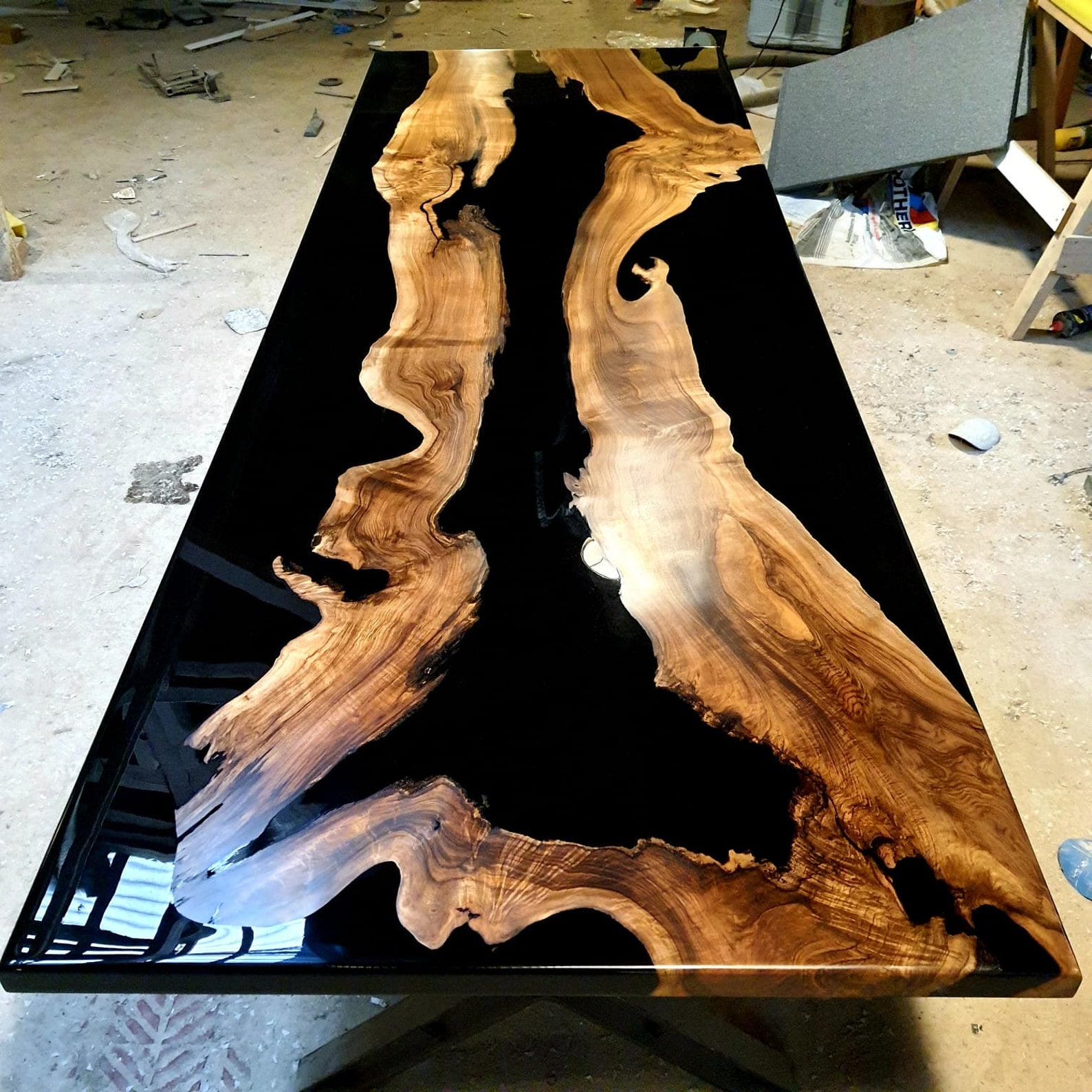 Black Epoxy Dining Table Walnut Tree Black Epoxy Table - Etsy
