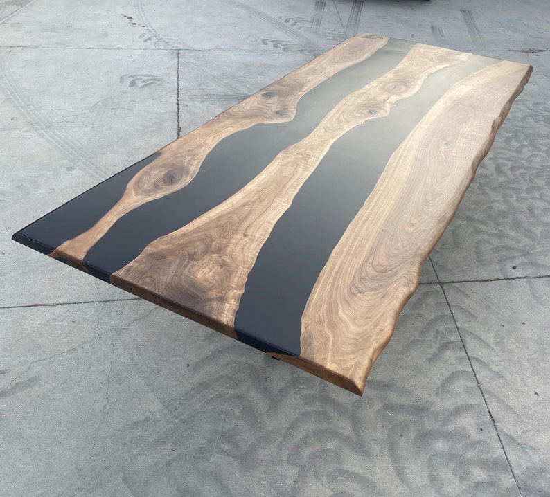 Walnut Wood Black Matte Epoxy Table, Epoxy Table, Dining Table, Wooden ...
