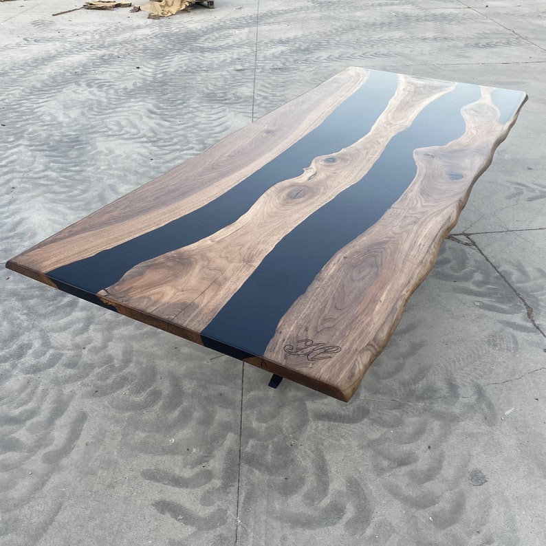 Walnut Wood Black Matte Epoxy Table, Epoxy Table, Dining Table, Wooden ...