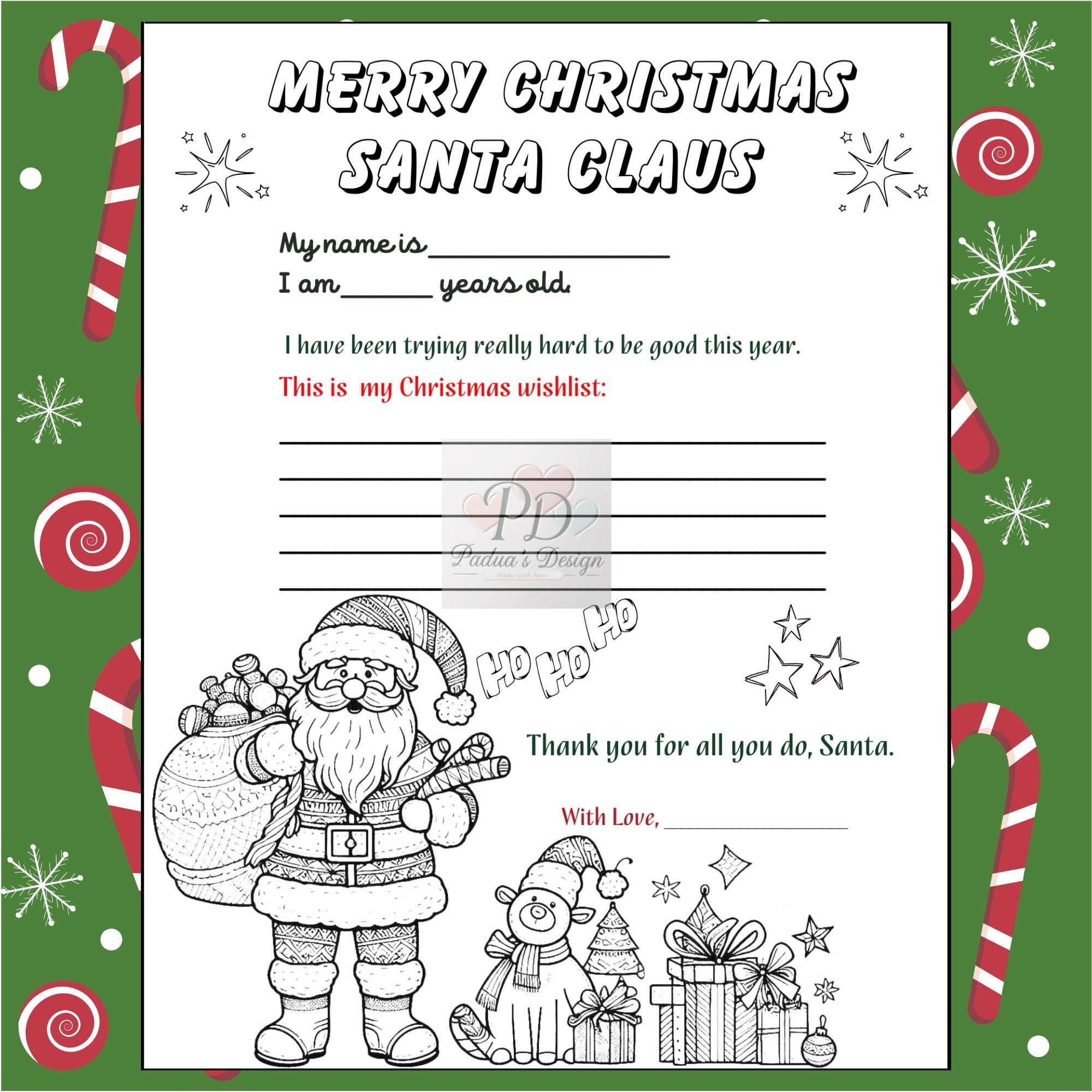 Santa Letter Coloring Page, Letter to Santa Printable, Kids Christmas ...