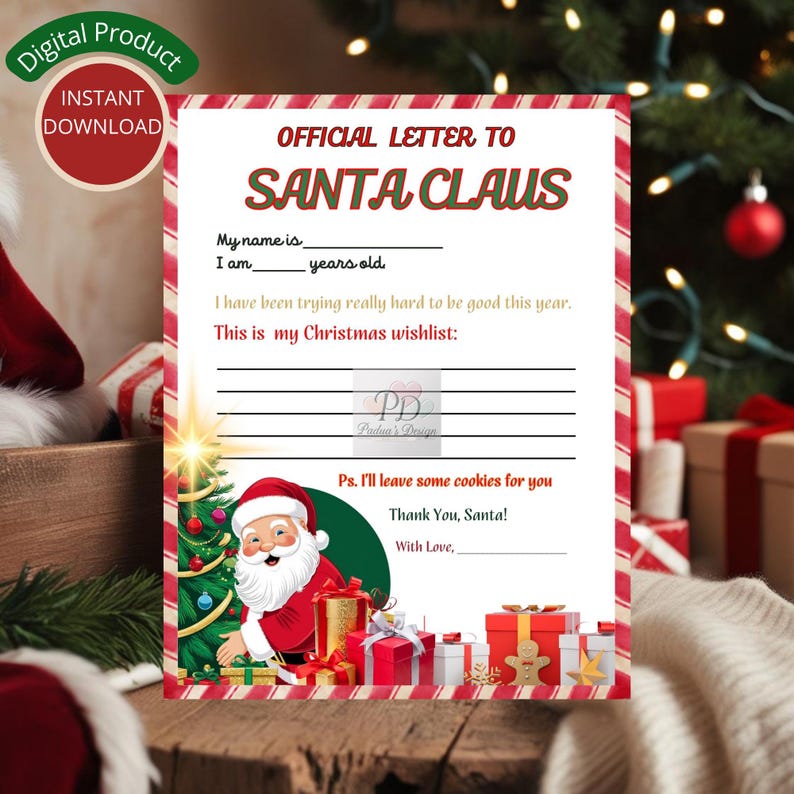 Official Letter to Santa Printable: Christmas Wish List (PDF) - Etsy