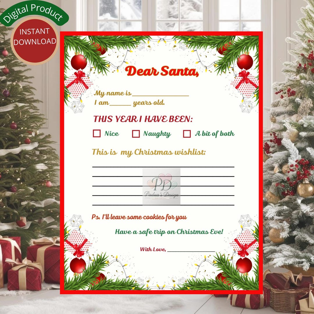 Printable Letter to Santa: Christmas Wish List (PDF) - Etsy