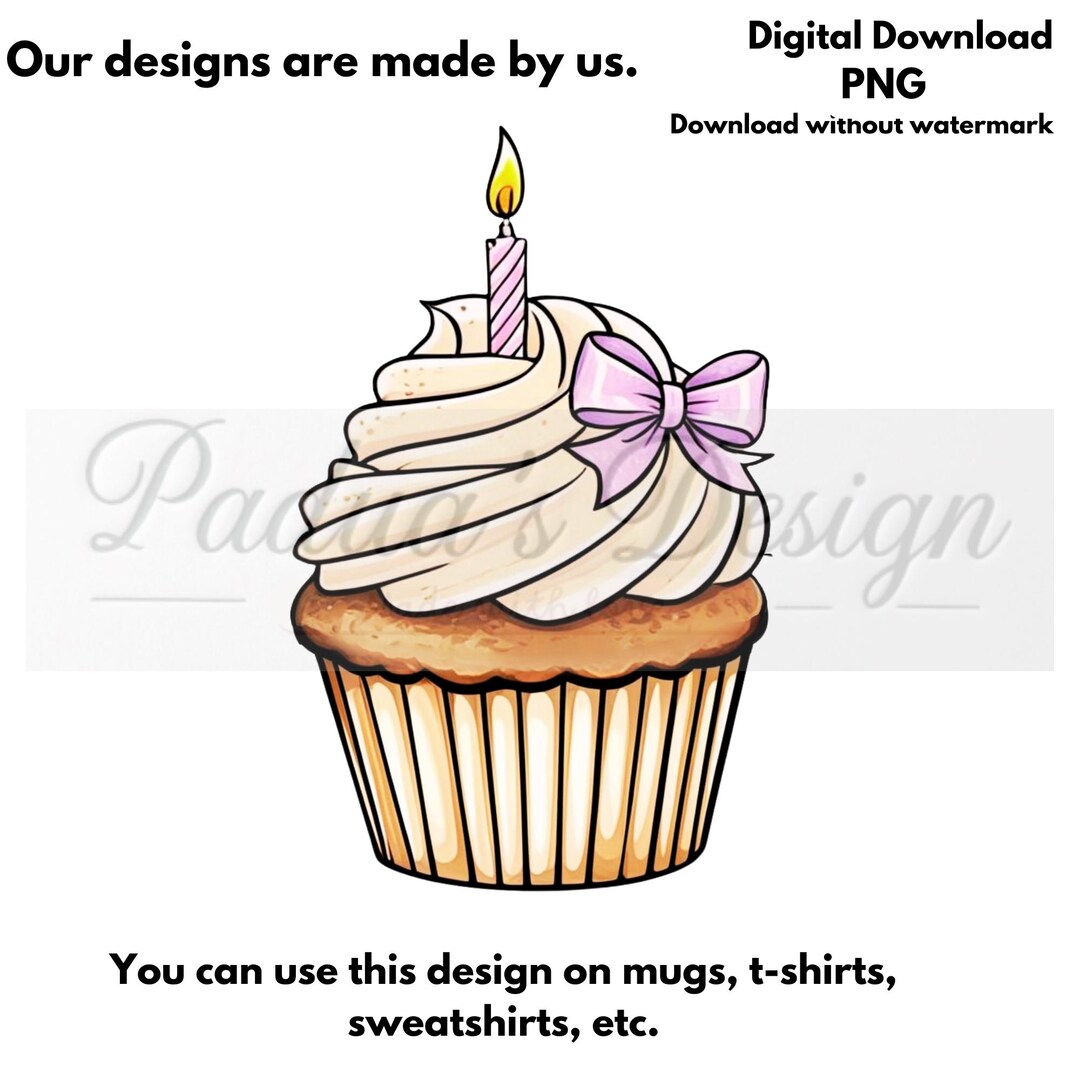 Birthday Cupcake Clipart: Watercolor Party Graphics (PNG Digital ...