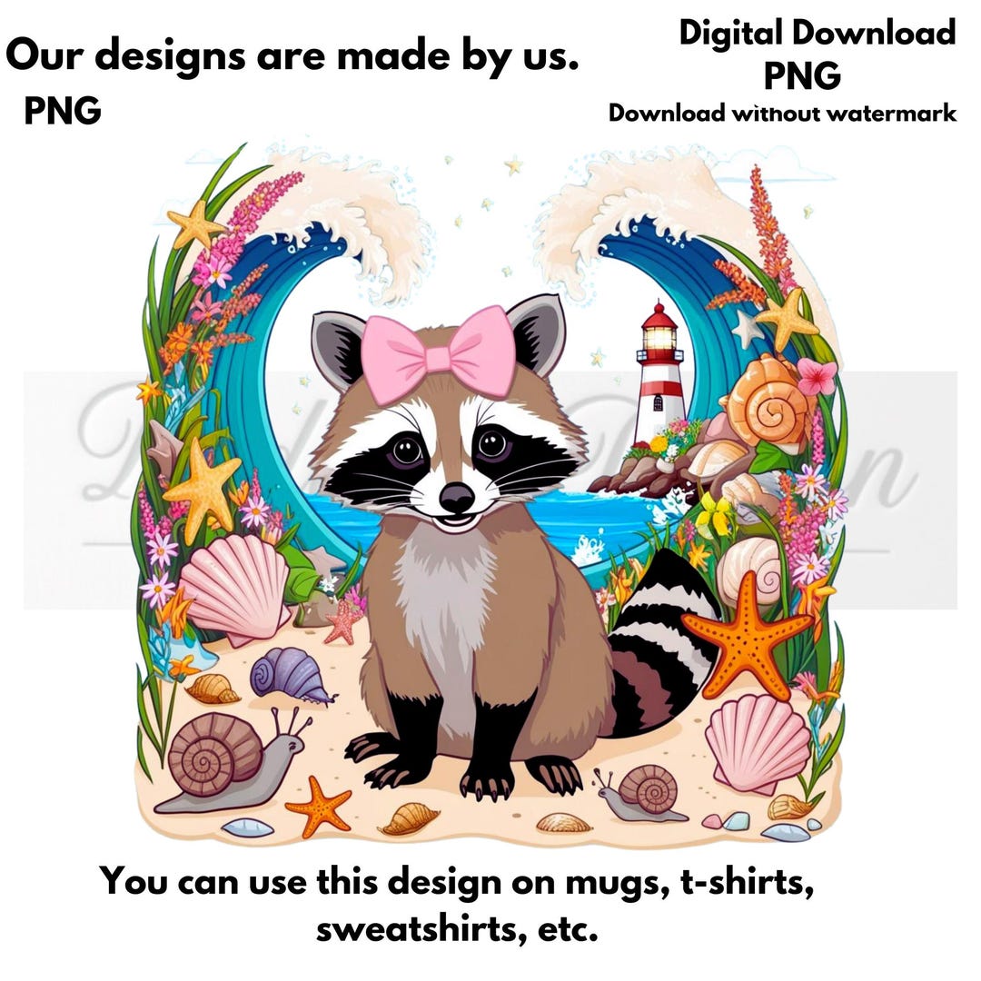 Cute Summer Raccoons Clipart Bundle, Fun Digital Animal Graphics, Kids ...