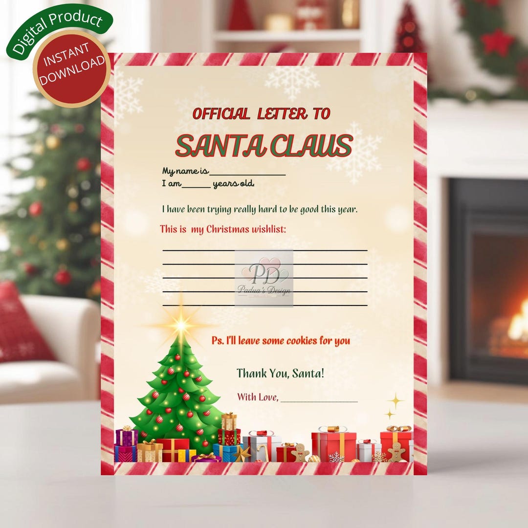 Printable Letter to Santa: Christmas Wish List (digital Download) - Etsy