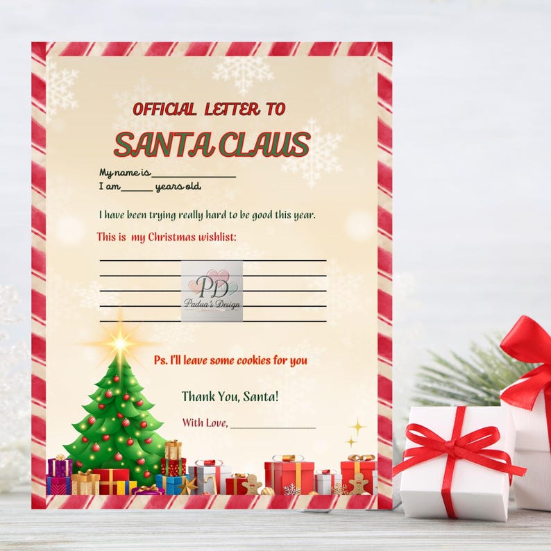 Printable Letter to Santa: Christmas Wish List (digital Download) - Etsy